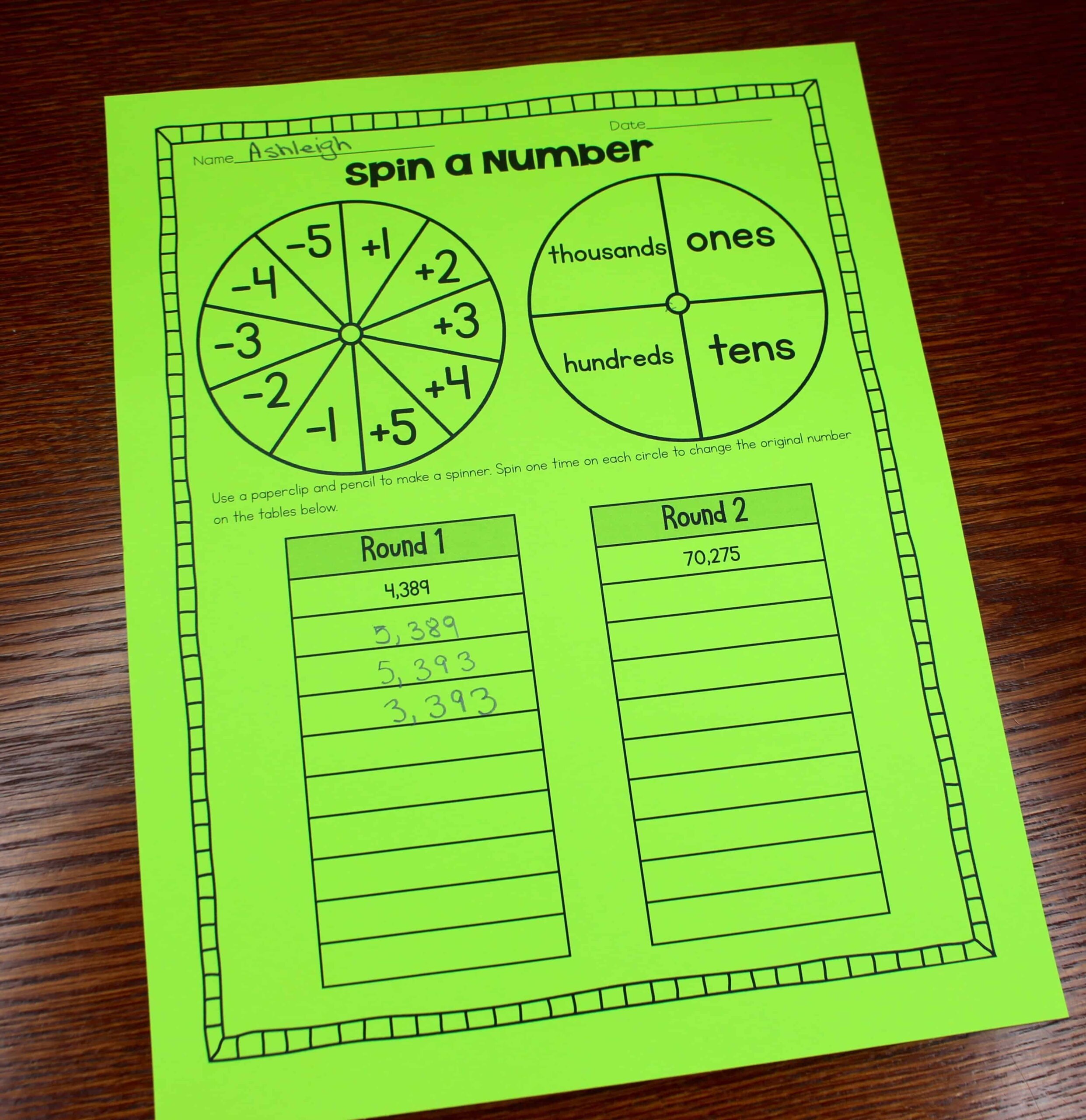 spin a number - Ashleigh's Education Journey