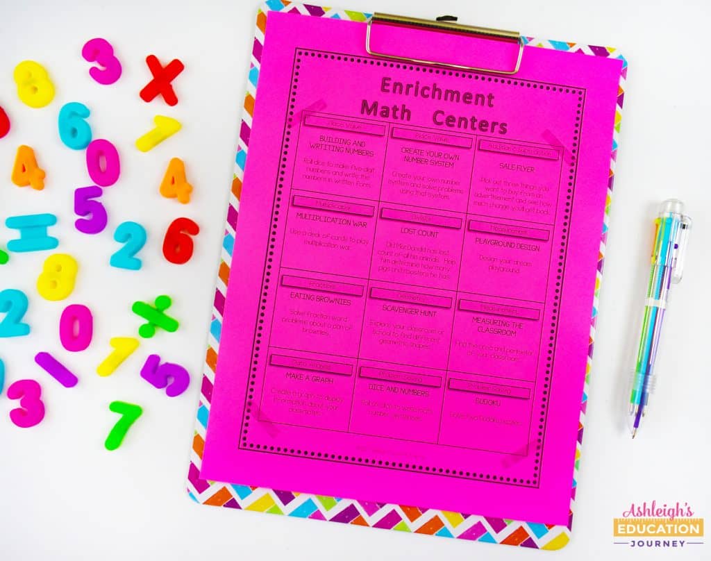 Enrichment Math Centers - Ashleigh's Education Journey