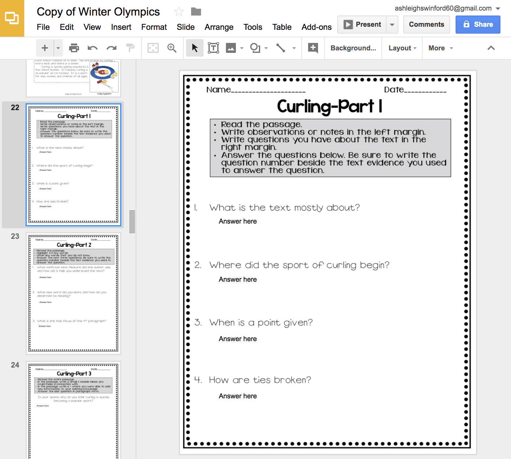 2022 Winter Games Close Reading - Ashleigh's Education Journey