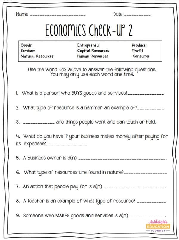 Economics Activities - Ashleigh's Education Journey