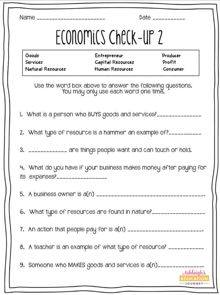 Economics Activities - Ashleigh's Education Journey