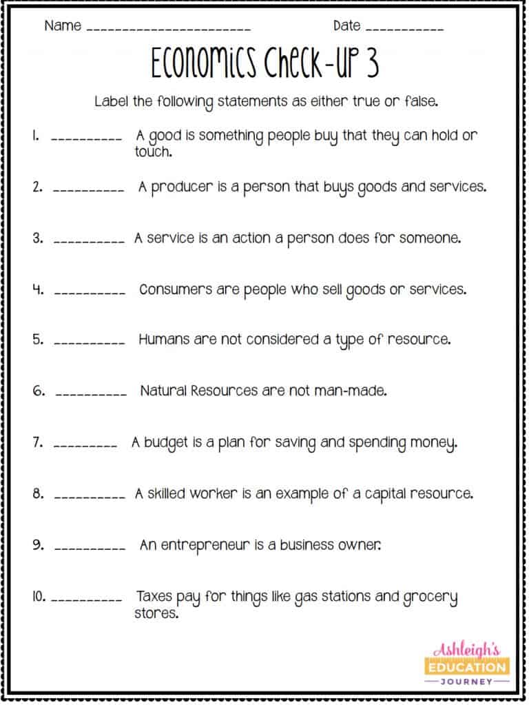 Economics Activities - Ashleigh's Education Journey